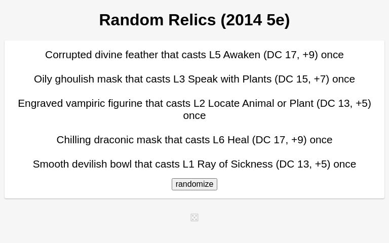 Random Relics (2014 5e) ― Perchance Generator