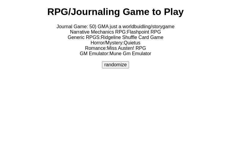 RPG/Journaling Game to Play ― Perchance Generator