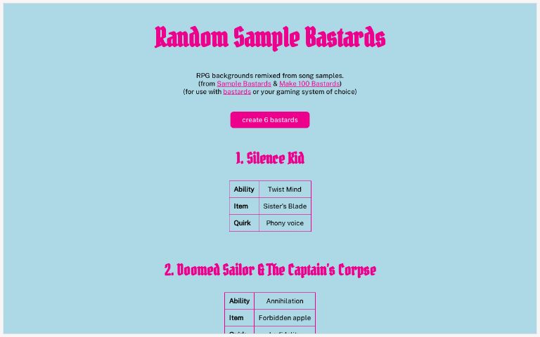 Random Sample Bastards ― Perchance Generator