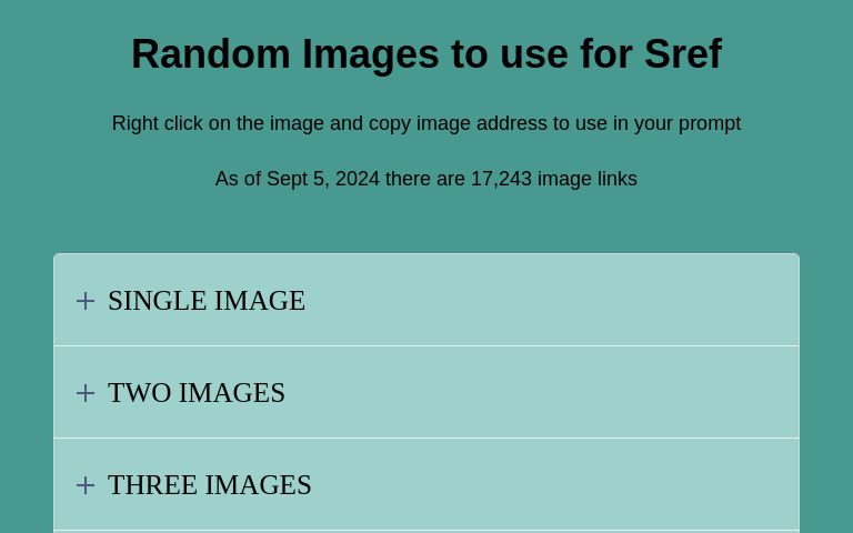 Random Images to use for Sref ― Perchance Generator