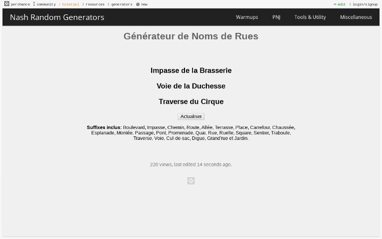 Générateur de Noms de Rues ― Perchance Generator