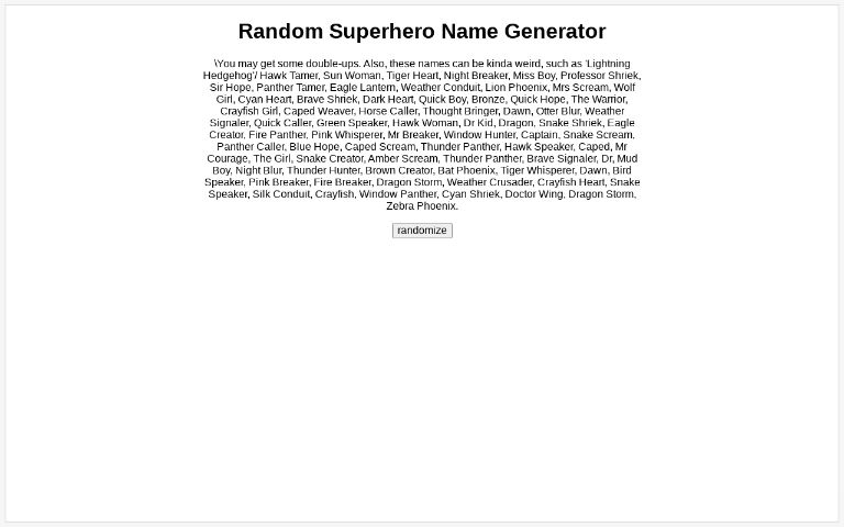 Random Superhero Name Generator