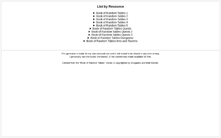 Random Tables Project Perchance Generator
