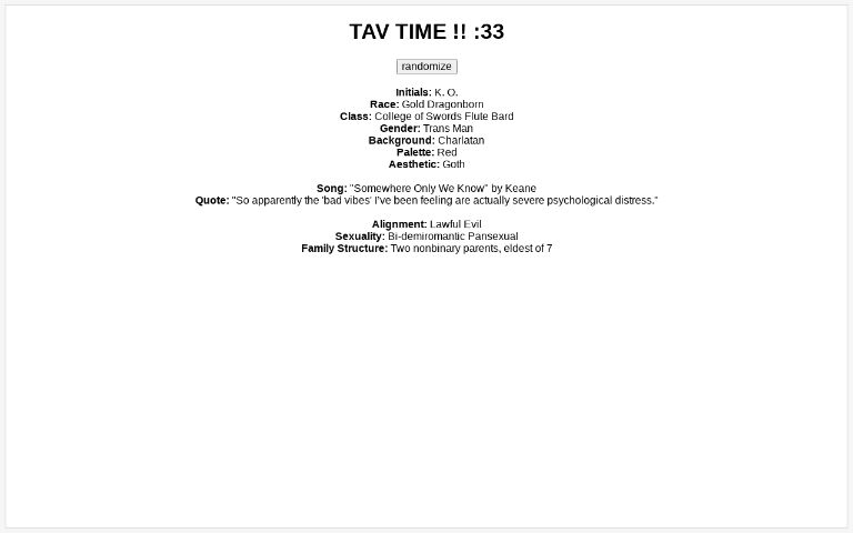 TAV TIME !! :33 ― Perchance Generator