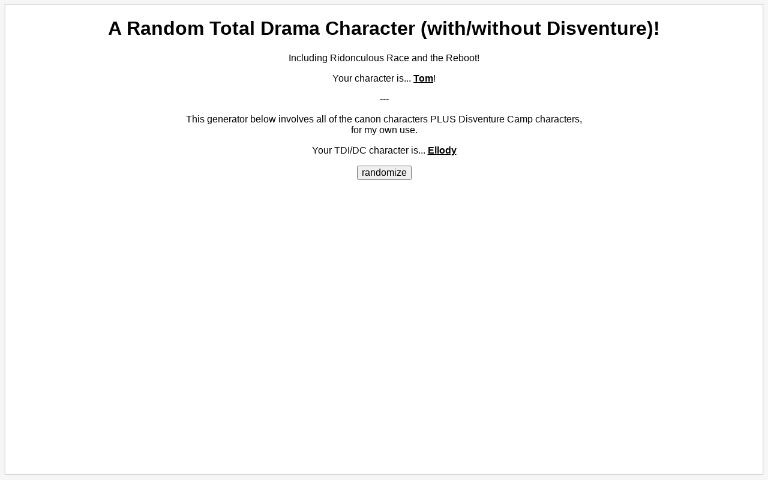 A Random Total Drama Character (with/without Disventure)! ― Perchance ...