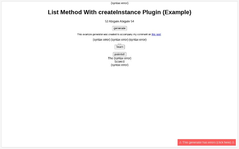 List Method With createInstance Plugin (Example)