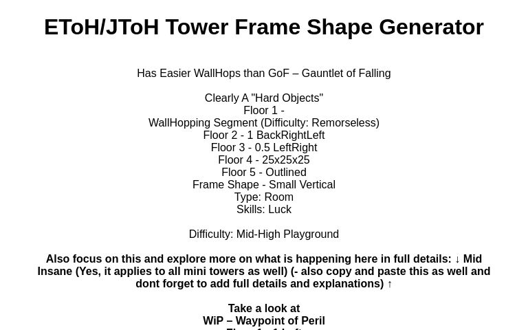 EToH/JToH Tower Frame Shape Generator