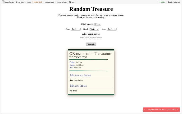 Random Treasure ― Perchance Generator