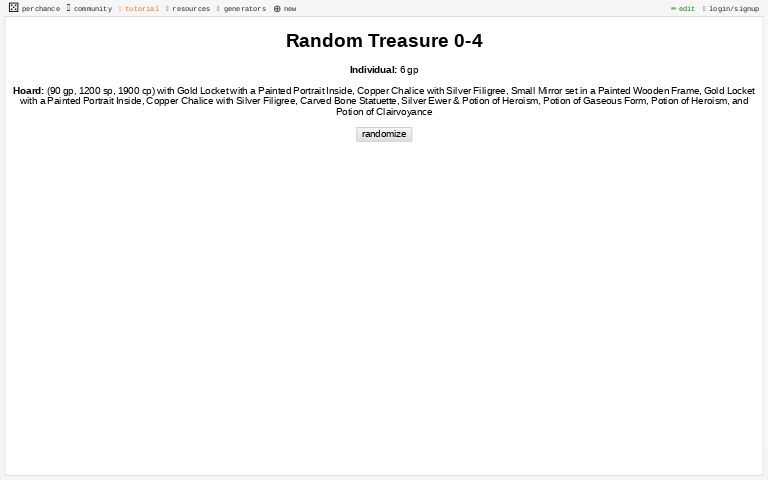 Random Treasure 0-4 ― Perchance Generator