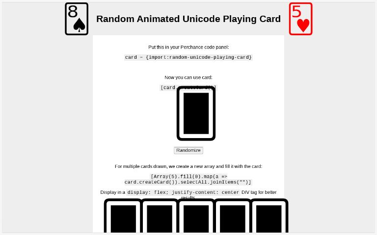 Random Animated Unicode Playing Card ― Perchance Generator