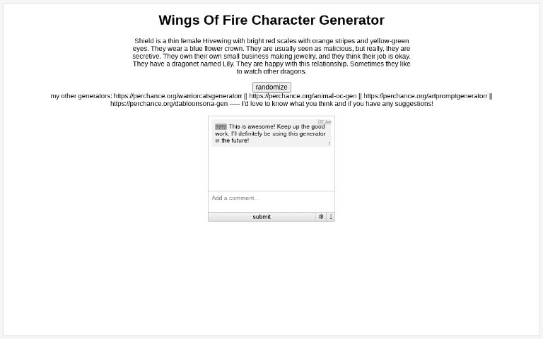 Wings Of Fire Character Generator