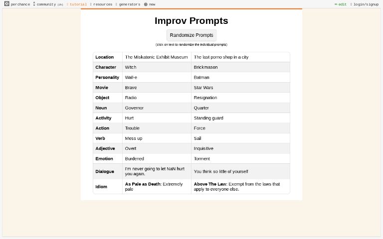Improv Prompts ― Perchance Generator