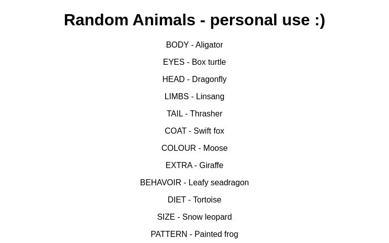Random Animals - personal use :) ― Perchance Generator