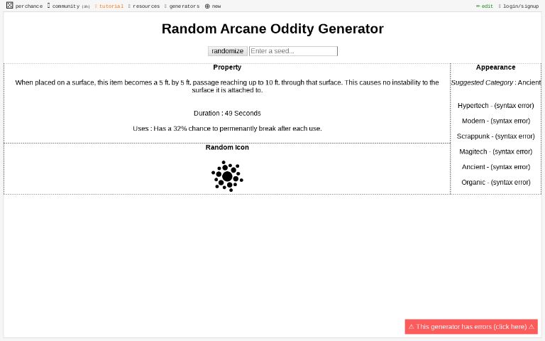 Random Arcane Oddity Generator