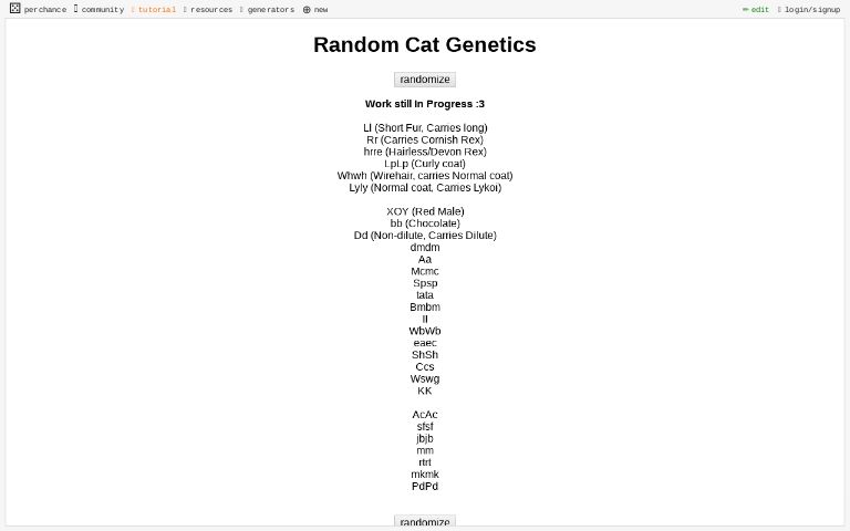 Random Cat Genetics ― Perchance Generator