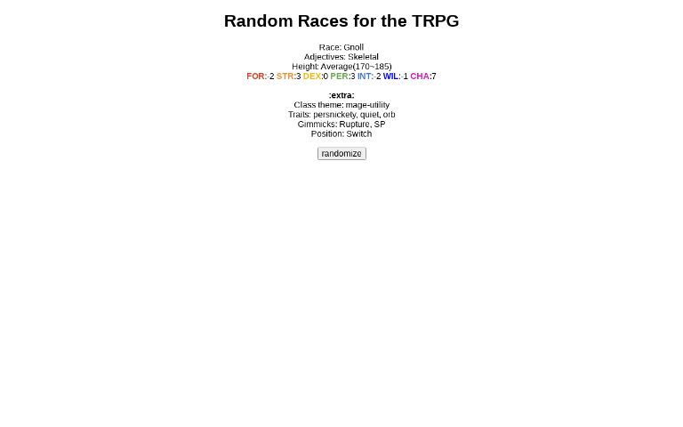 Random Races for the TRPG ― Perchance Generator