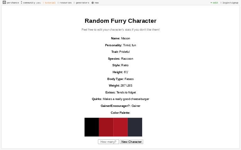Random Furry Character ― Perchance Generator