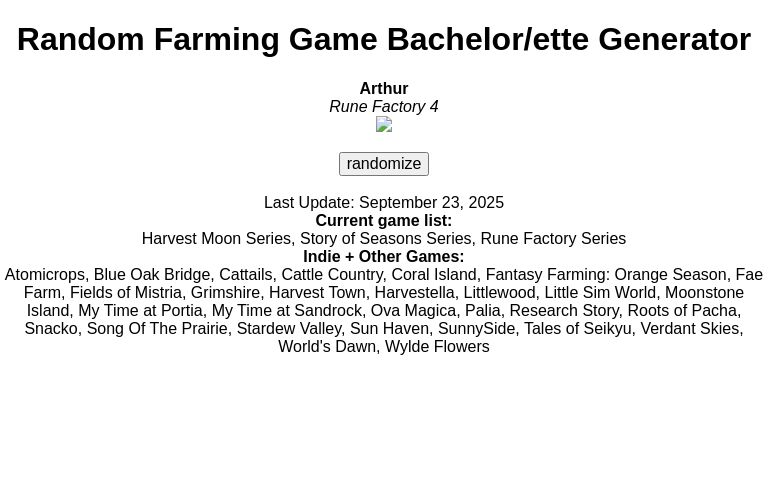 Random Farming Game Bachelor/ette Generator