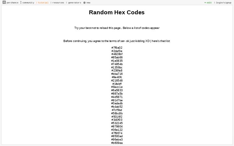 Random Hex Codes ― Perchance Generator