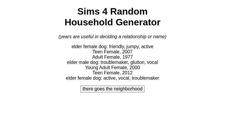 Sims 4 Random Household Generator