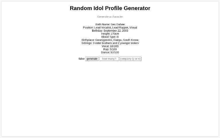 Random Idol Profile Generator