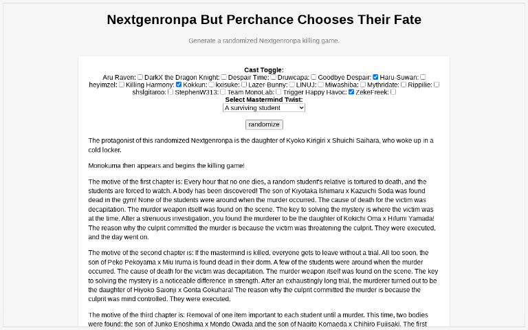 Nextgenronpa But Perchance Chooses Their Fate ― Perchance Generator