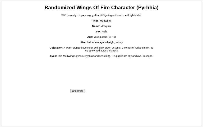 Randomized Wings Of Fire Character (Pyrhhia) ― Perchance Generator