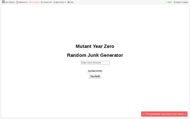Mutant Year Zero ― Perchance Generator