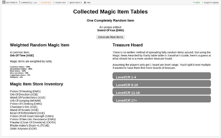 Collected Magic Item Tables ― Perchance Generator