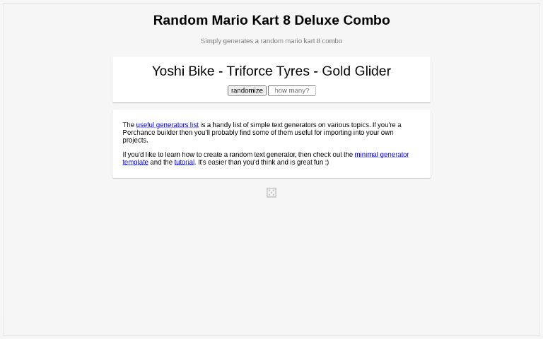 Random Mario Kart 8 Deluxe Combo ― Perchance Generator