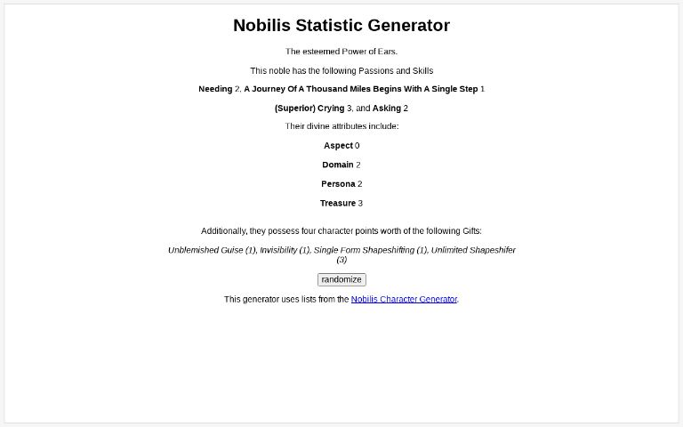 Nobilis Statistic Generator