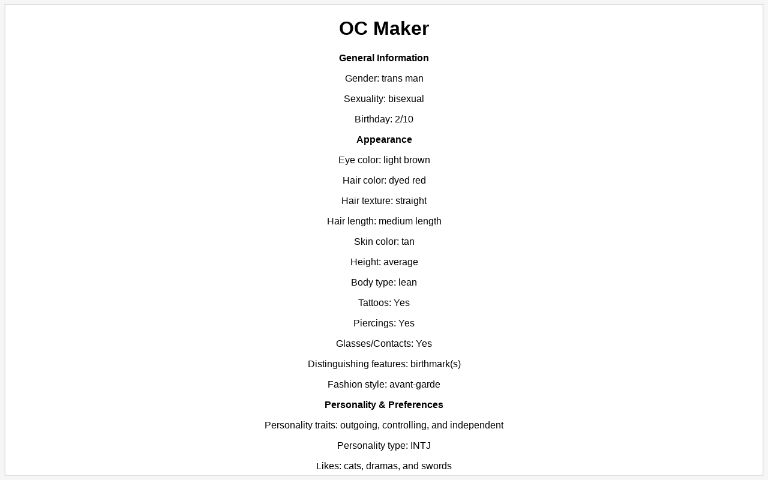 OC Maker ― Perchance Generator