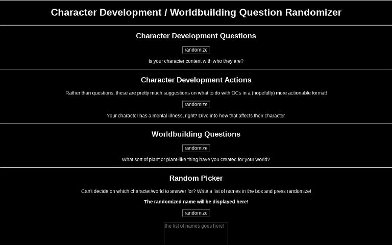 Character Development / Worldbuilding Question Randomizer ― Perchance Generator