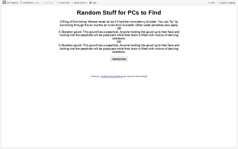 Random Stuff for PCs to Find ― Perchance Generator