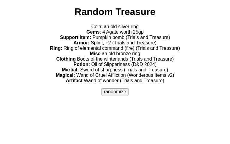 Random Treasure ― Perchance Generator