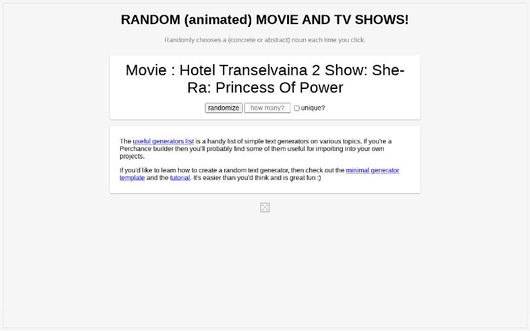 RANDOM (animated) MOVIE AND TV SHOWS! ― Perchance Generator
