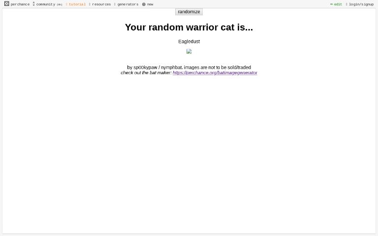 Your random warrior cat is... ― Perchance Generator