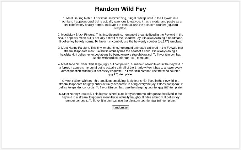 Random Wild Fey ― Perchance Generator
