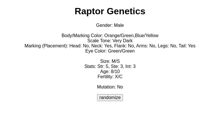 Raptor Genetics ― Perchance Generator