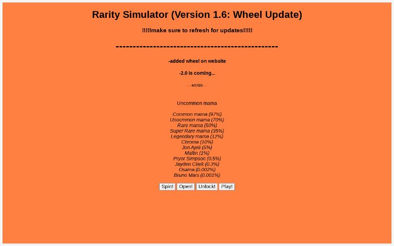 Rarity Simulator (Version 1.6: Wheel Update) ― Perchance Generator