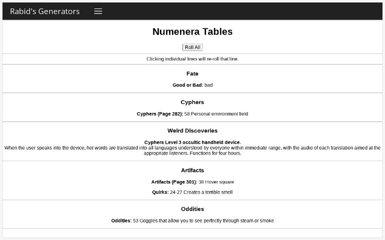 Numenera Tables ― Perchance Generator