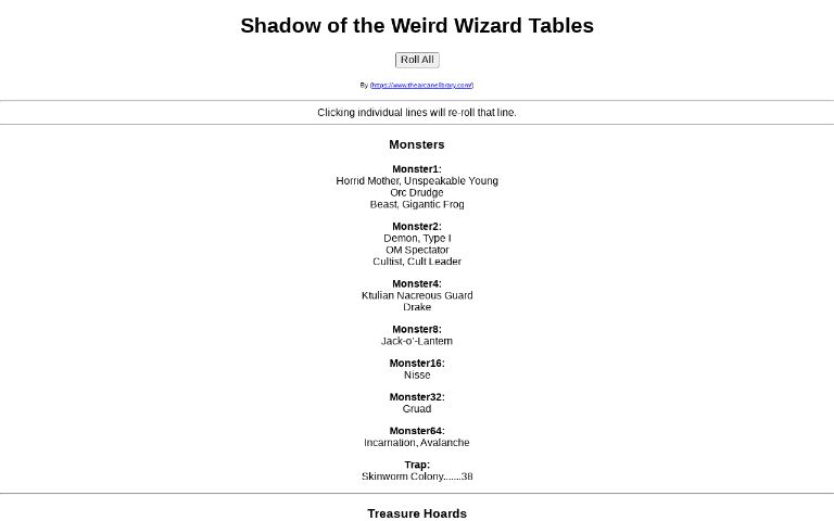 Shadow of the Weird Wizard Tables ― Perchance Generator