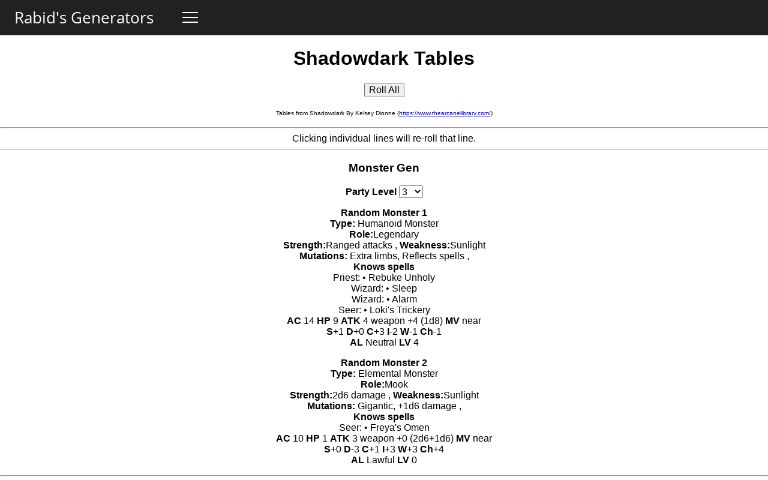 Shadowdark Tables ― Perchance Generator