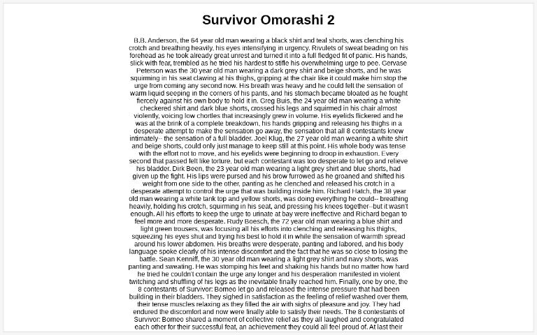 Survivor Omorashi 2 ― Perchance Generator