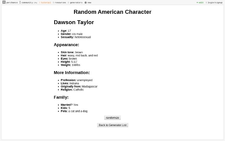 Random American Character ― Perchance Generator