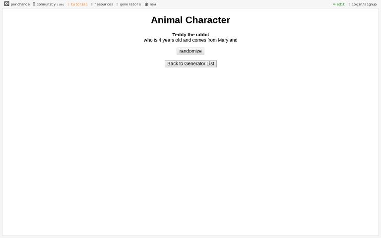 Animal Character ― Perchance Generator