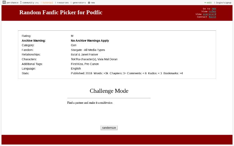 Random Fanfic Picker for Podfic ― Perchance Generator