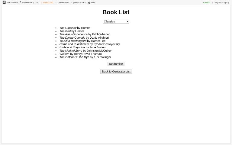 Book List ― Perchance Generator