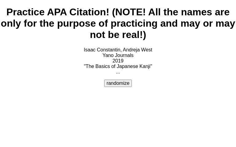 Practice APA Citation! (NOTE! All the names are only for the purpose of ...