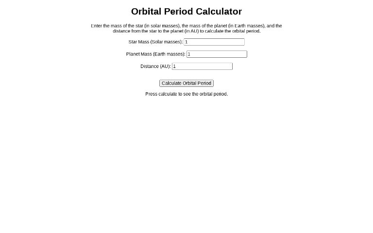 Orbital Period Calculator ― Perchance Generator